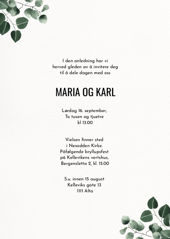 Invitasjoner Bryllup