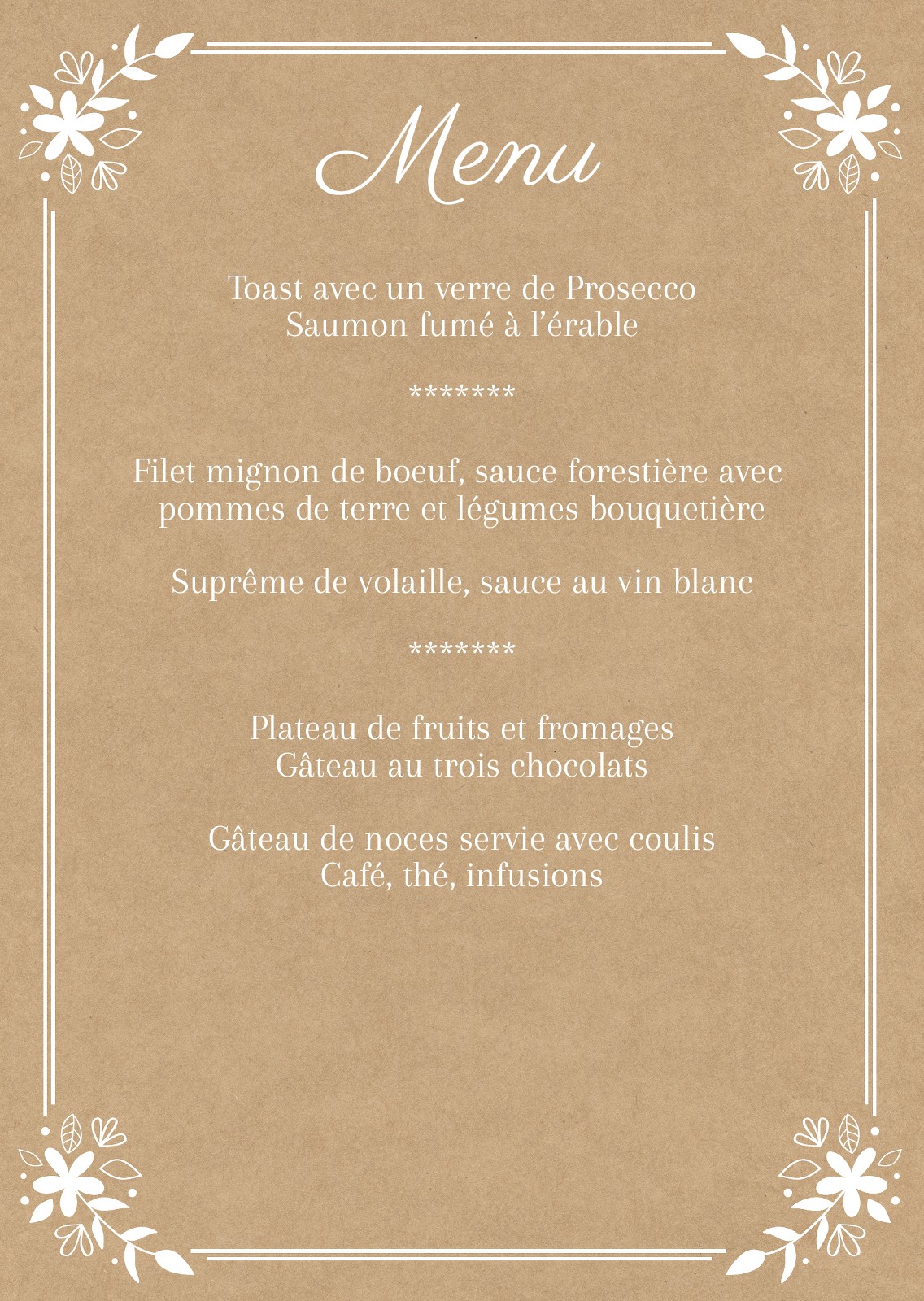 Cartons de menu pour mariages et fêtes | Optimalprint