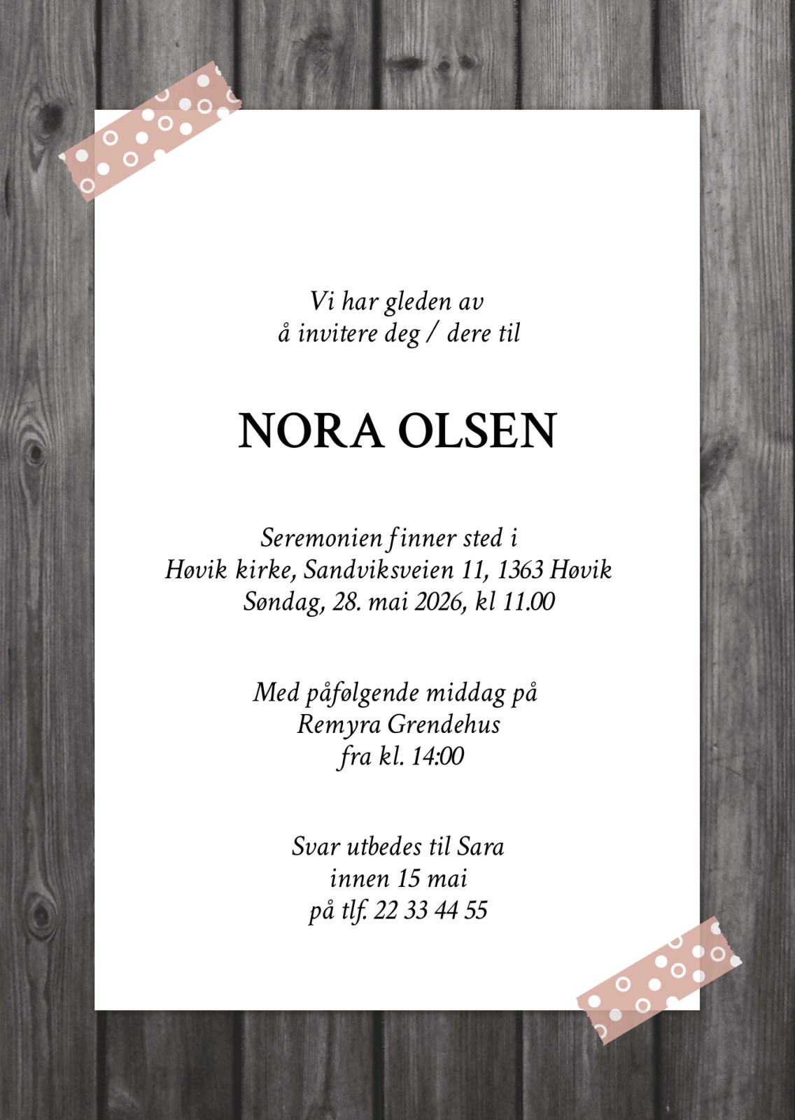 Invitasjoner Konfirmasjon